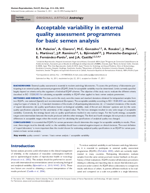 (PDF) Acceptable variability in external quality assessment programmes for basic semen analysis ...
