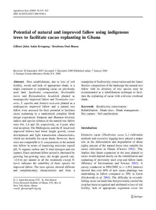 (PDF) Potential of natural and improved fallow using indigenous trees ...