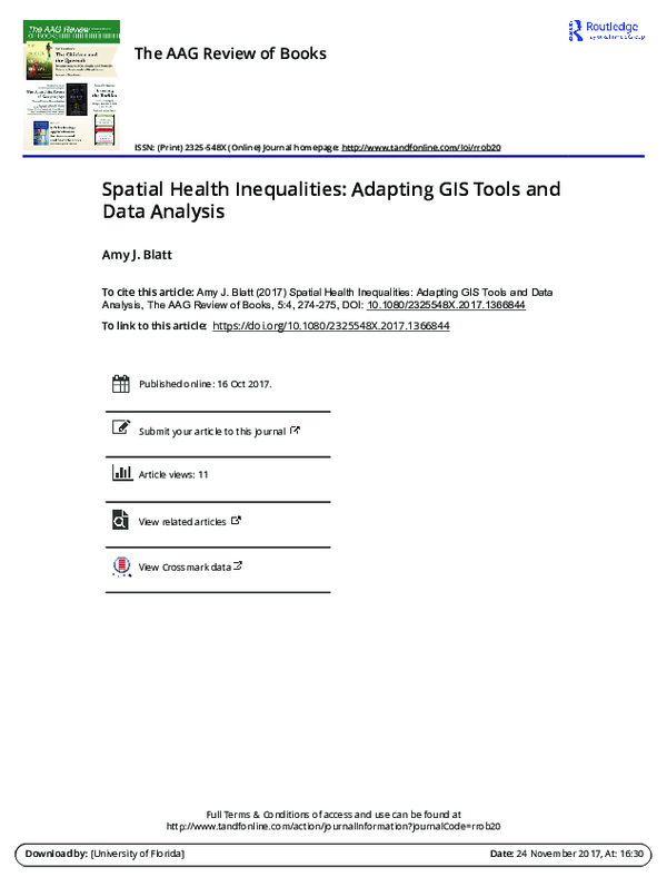 (PDF) Spatial Health Inequalities: Adapting GIS Tools and Data Analysis