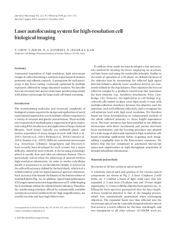 (PDF) Laser autofocusing system for high-resolution cell biological imaging (PDF) Laser autofocusing system for high-resolution cell biological imaging
