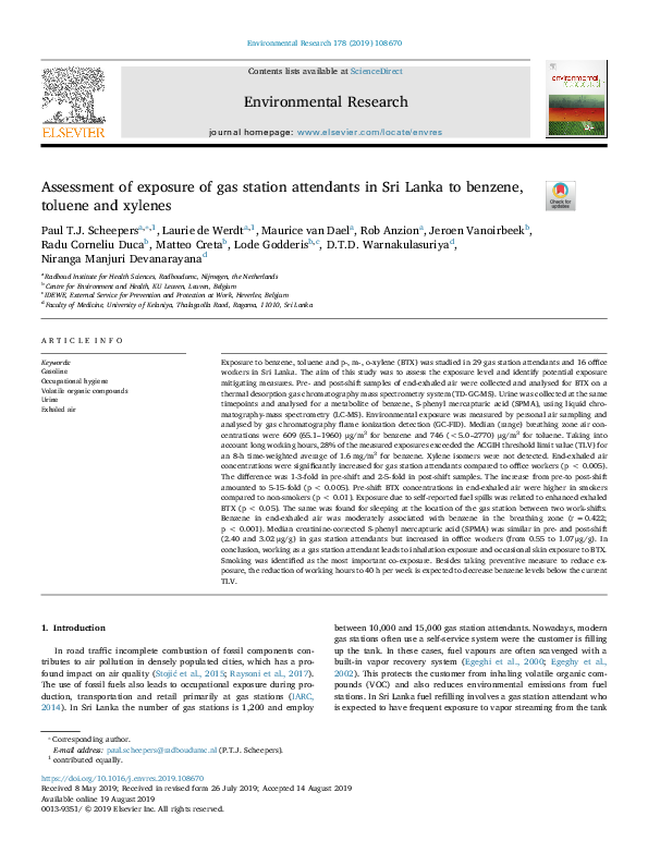 (PDF) Assessment of exposure of gas station attendants in Sri Lanka to ...