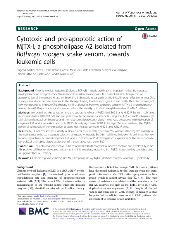 (PDF) Cytotoxic and pro-apoptotic action of MjTX-I, a phospholipase A2 ...