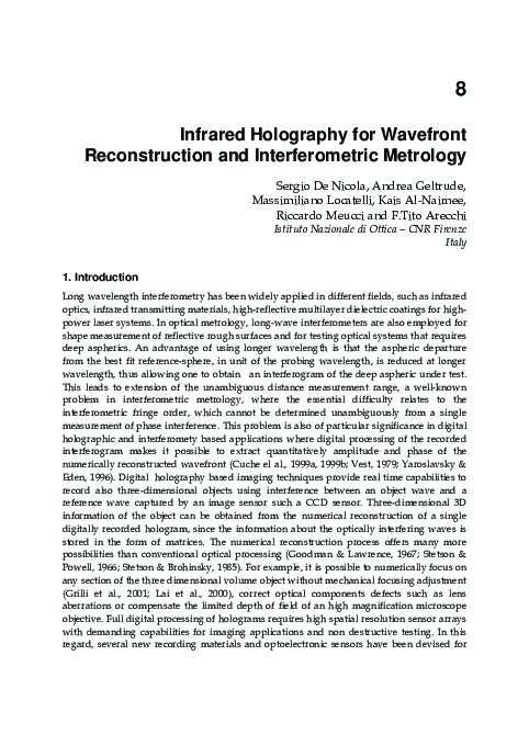(PDF) Infrared Holography for Wavefront Reconstruction and Interferometric Metrology