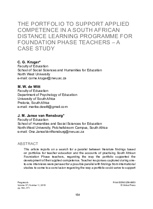 (PDF) The Portfolio to Support Applied Competence in a South African Distance Learning