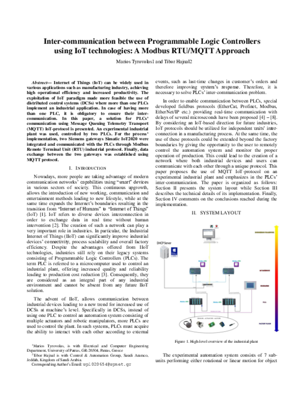 (PDF) Inter-communication between Programmable Logic Controllers using IoT technologies: A ...
