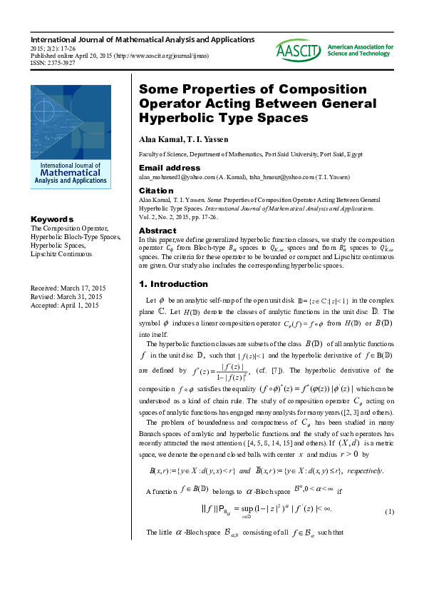 Pdf Some Properties Of Composition Operator Acting Between General Hyperbolic Type Spaces
