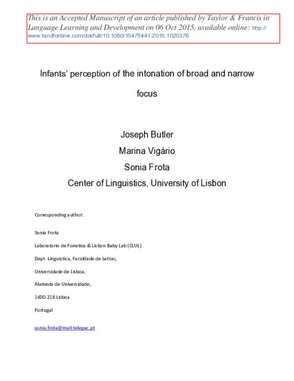 (PDF) Infants’ Perception of the Intonation of Broad and Narrow Focus