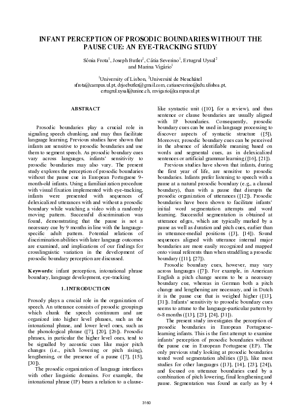 (PDF) Infant Perception of Prosodic Boundaries Without the Pause Cue: An Eye-Tracking Study