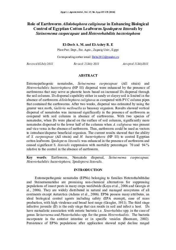 (PDF) Role of Earthworm Allolobophora caliginosa in Enhancing ...