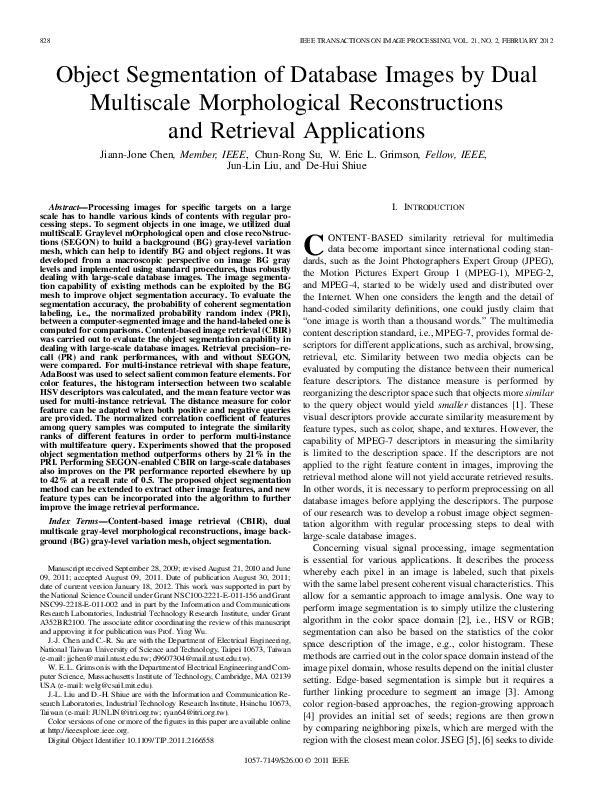 Pdf Object Segmentation Of Database Images By Dual Multiscale