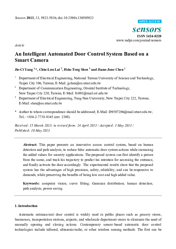 (PDF) An Intelligent Automated Door Control System Based on a Smart Camera