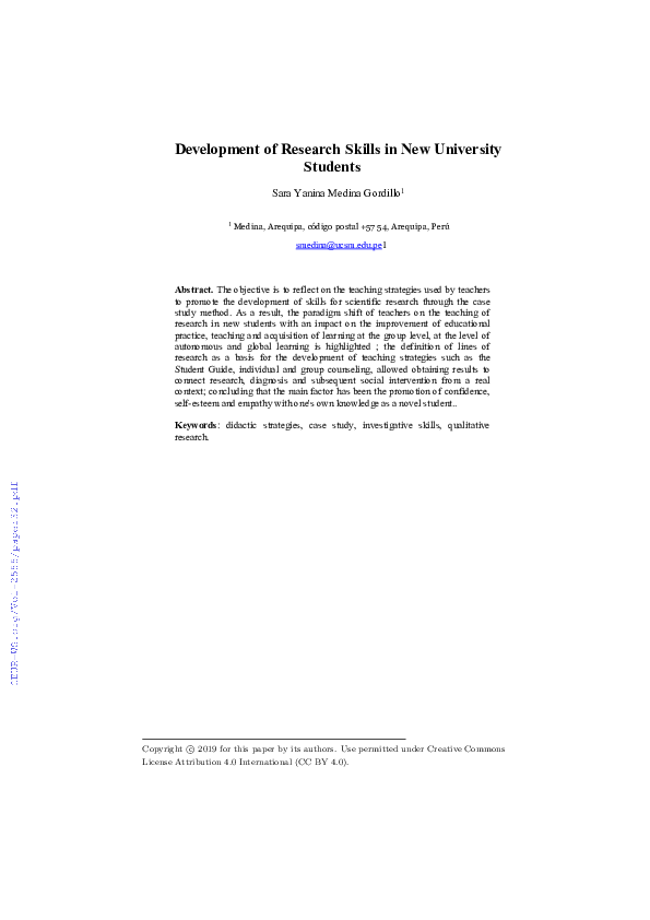 (PDF) Development of Research Skills in New University Students