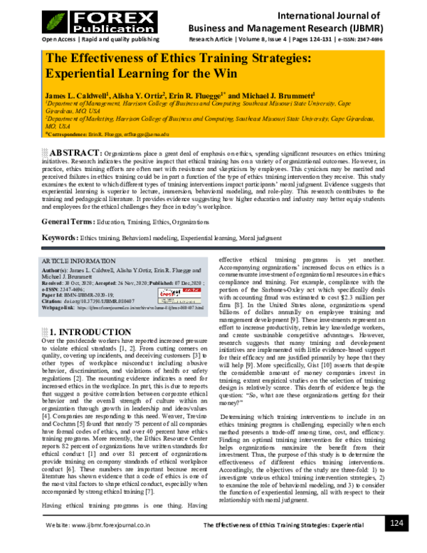 (PDF) The Effectiveness of Ethics Training Strategies: Experiential ...