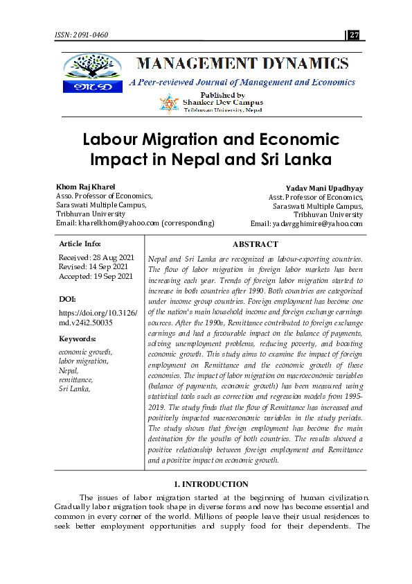 (PDF) Labour Migration and Economic Impact in Nepal and Sri Lanka