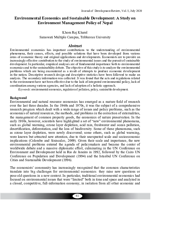 (PDF) Environmental Economics and Sustainable Development: A Study on ...