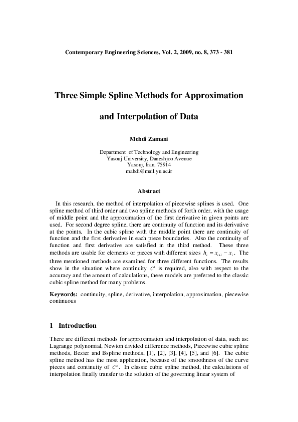 (PDF) Three Simple Spline Methods for Approximation and Interpolation ... (PDF) Three Simple Spline Methods for Approximation and Interpolation ...