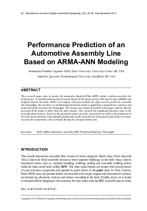 (PDF) Performance Prediction of an Automotive Assembly Line Based on ARMA-ANN Modeling
