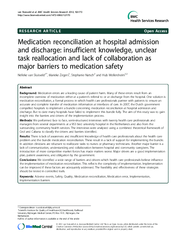 (PDF) Medication reconciliation at hospital admission and discharge: insufficient knowledge ...