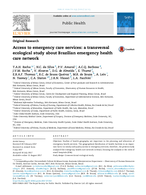 (PDF) Access to emergency care services: a transversal ecological study ...