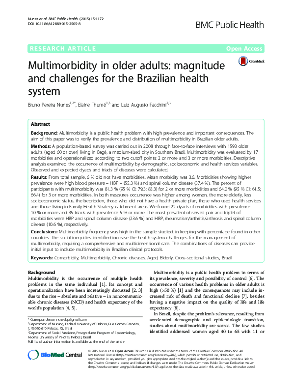 (PDF) Multimorbidity in older adults: magnitude and challenges for the Brazilian health system ...