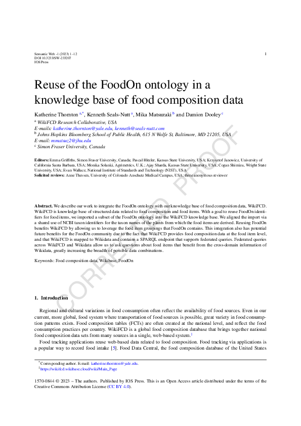 (PDF) Reuse of the FoodOn ontology in a knowledge base of food ...