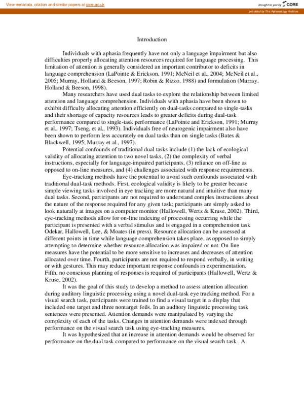 Pdf Using A Novel Dual Task Eye Tracking Method To Assess Attention