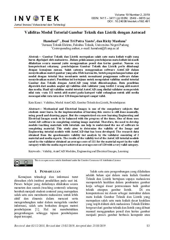 (PDF) Validitas Modul Tutorial Gambar Teknik dan Listrik dengan Autocad