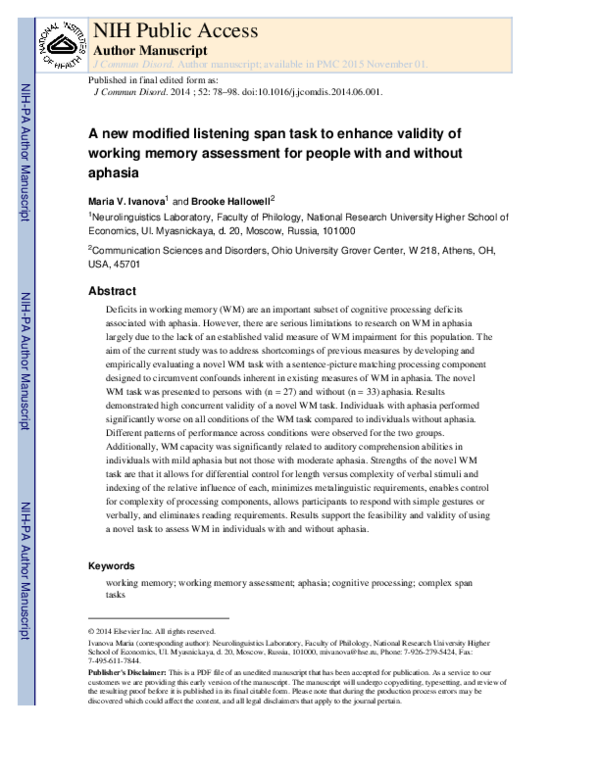 (PDF) A new modified listening span task to enhance validity of working memory assessment for ...