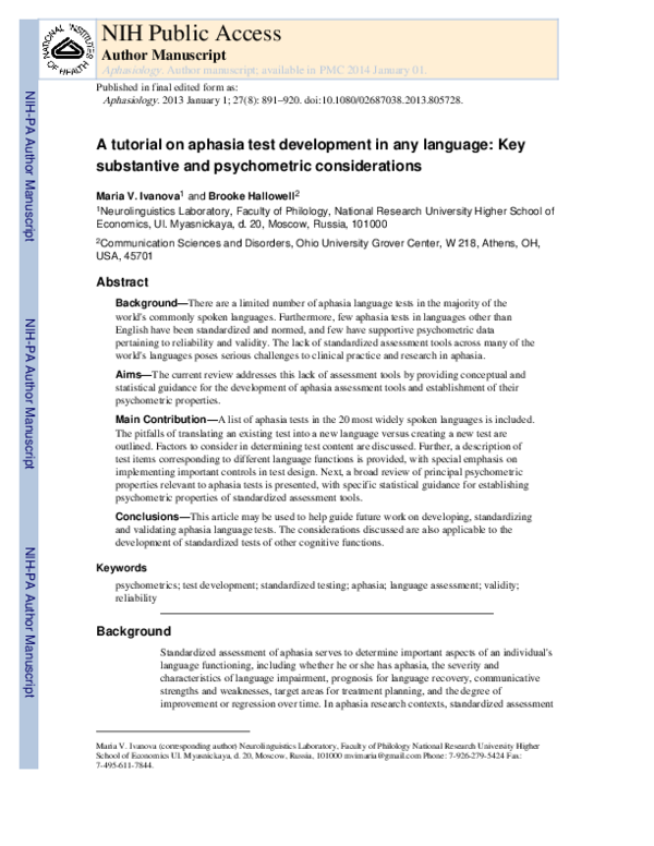 (PDF) A tutorial on aphasia test development in any language: Key ...