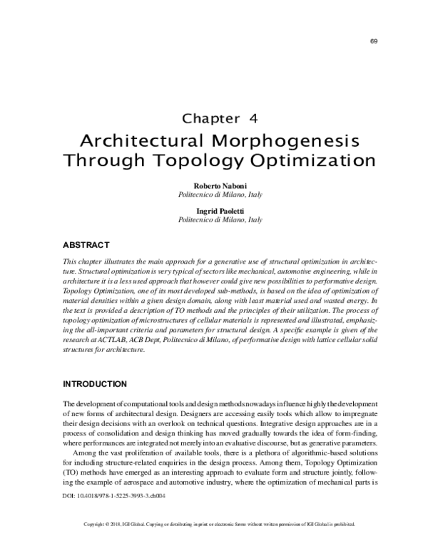 (PDF) Architectural Morphogenesis Through Topology Optimization