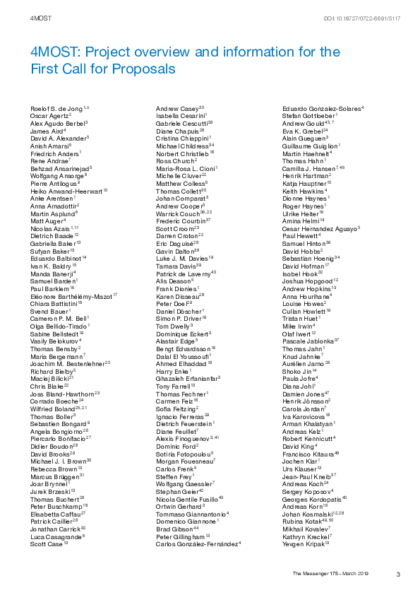 (PDF) 4MOST: Project overview and information for the First Call for ...