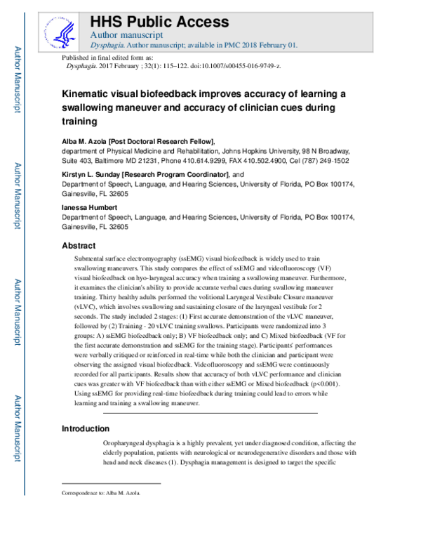 (PDF) Biofeedback Methods in Swallowing Training