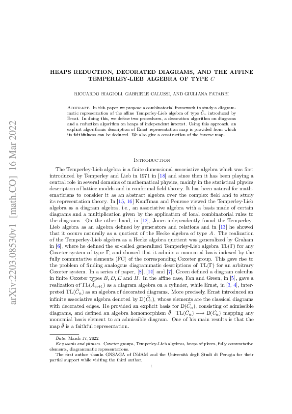 (PDF) Heaps reduction, decorated diagrams, and the affine Temperley ...