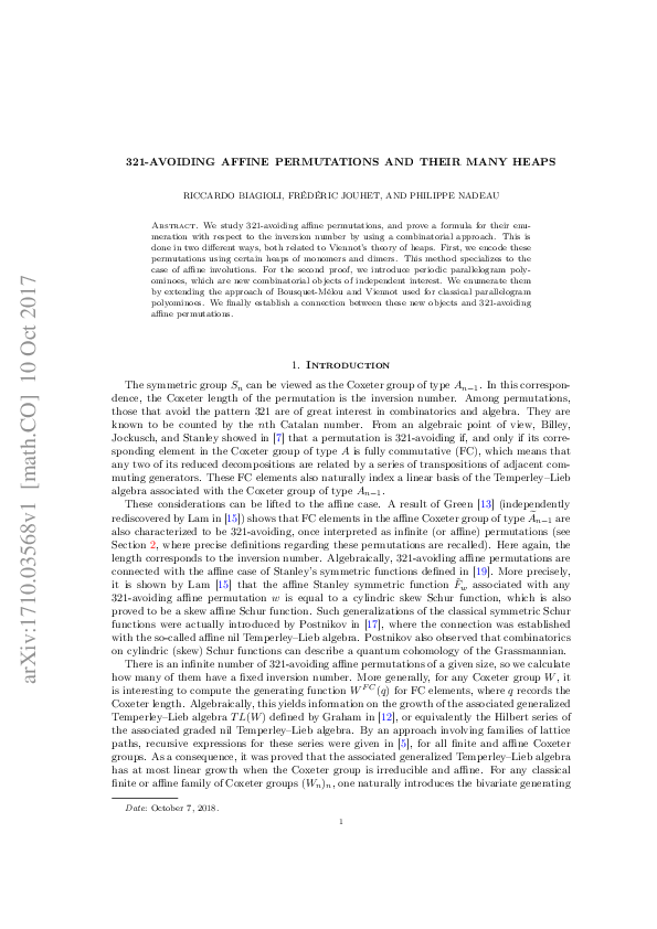Pdf 321 Avoiding Affine Permutations And Their Many Heaps