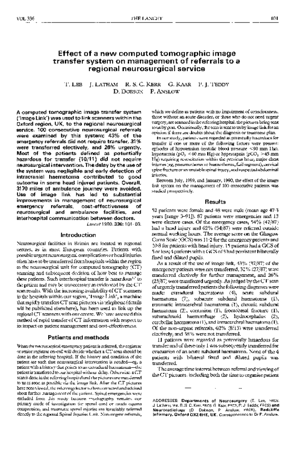 (PDF) Effect of a new computed tomographic image transfer system on management of referrals to a ...