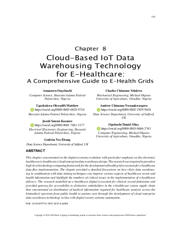 (PDF) Cloud-Based IoT Data Warehousing Technology for E-Healthcare