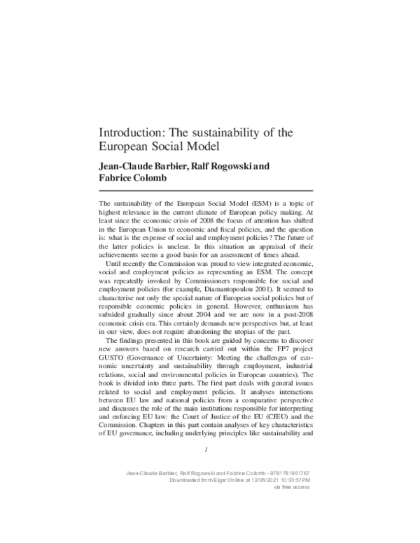 (PDF) Introduction: The sustainability of the European Social Model