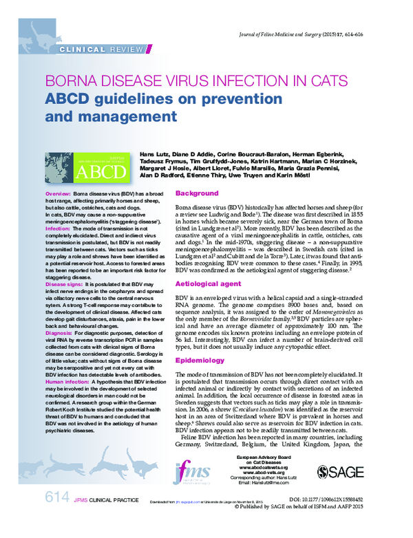 (PDF) Borna disease virus infection in cats: ABCD guidelines on prevention and management