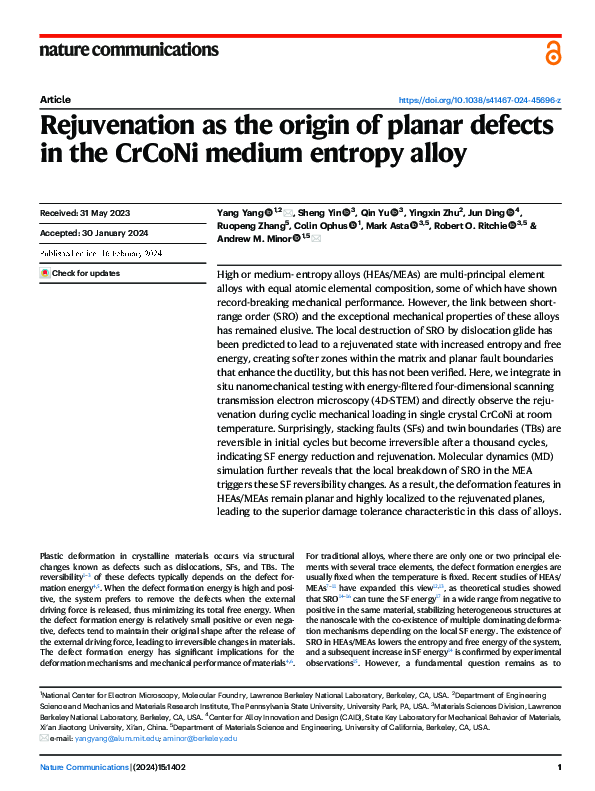 (PDF) Rejuvenation as the origin of planar defects in the CrCoNi medium ...