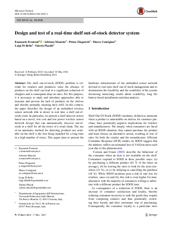 (PDF) Design and test of a real-time shelf out-of-stock detector system