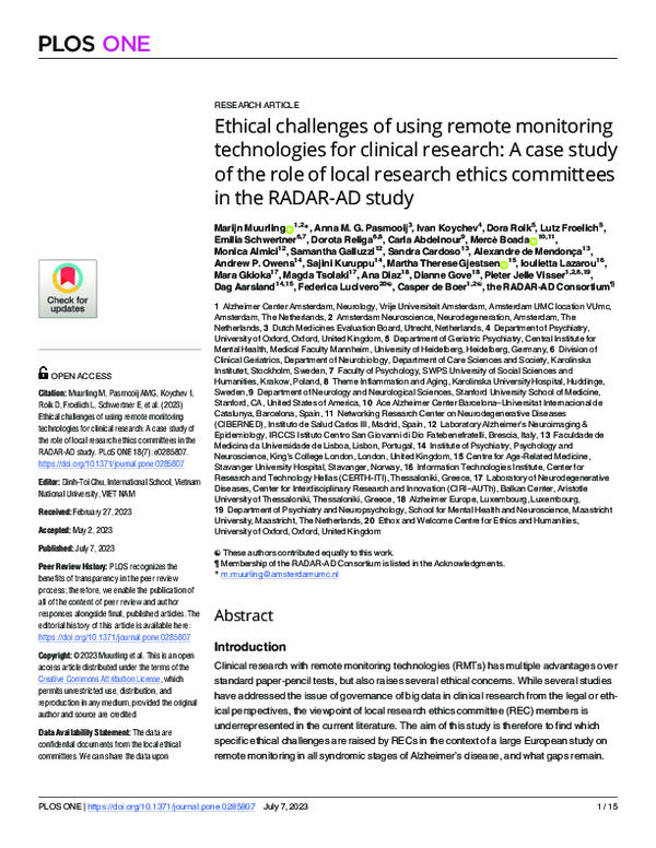 (PDF) Ethical challenges of using remote monitoring technologies for ...