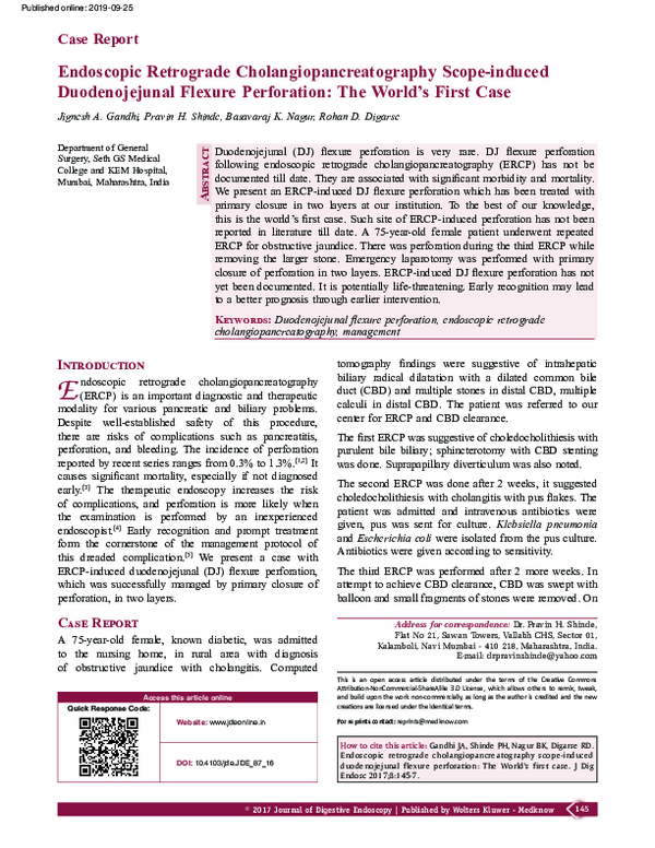 (PDF) Endoscopic Retrograde Cholangiopancreatography Scope‑induced ...