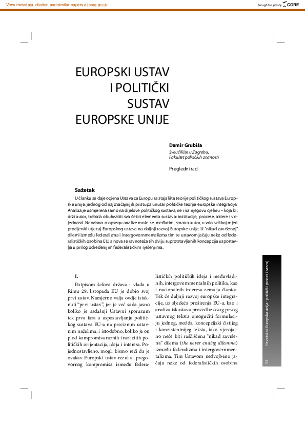 (PDF) Europski ustav i politički sustav Europske unije