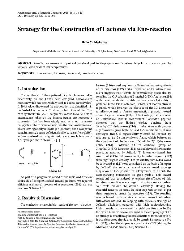 (PDF) Strategy for the Construction of Lactones via Ene-reaction