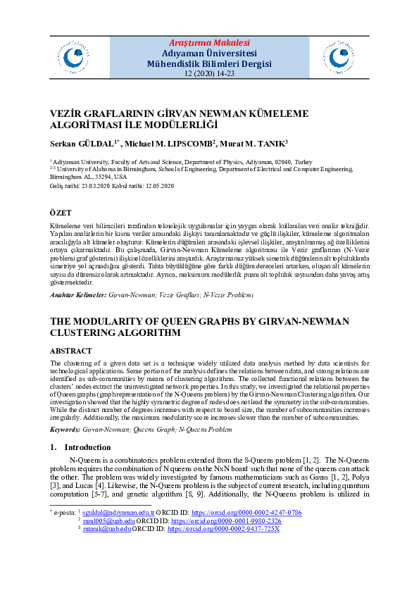 Pdf The Modularity Of Queen Graphs By Girvan Newman Clustering Algorithm 7757