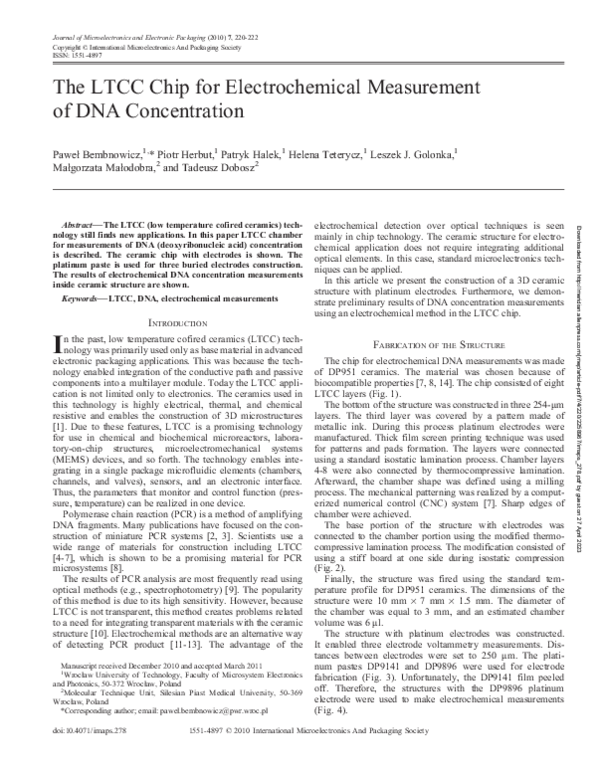 (PDF) The LTCC Chip for Electrochemical Measurement of DNA Concentration