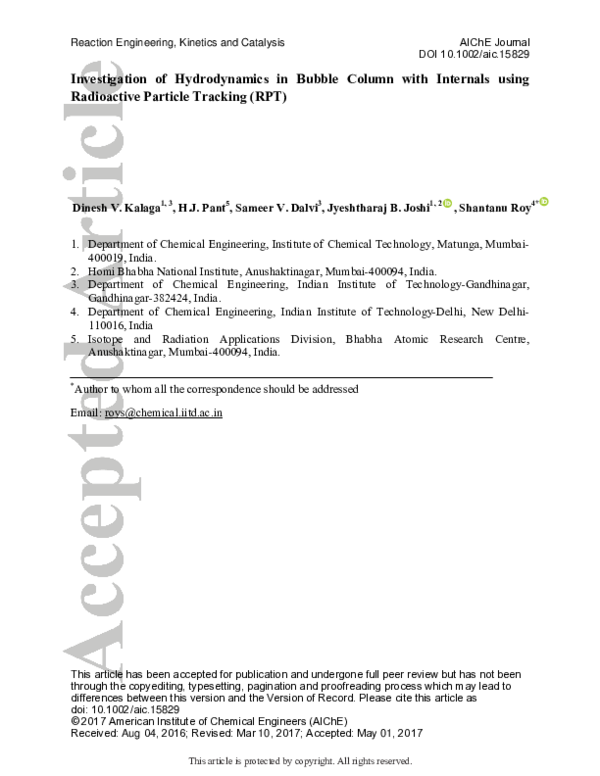 (PDF) Investigation of hydrodynamics in bubble column with internals using radioactive particle ...