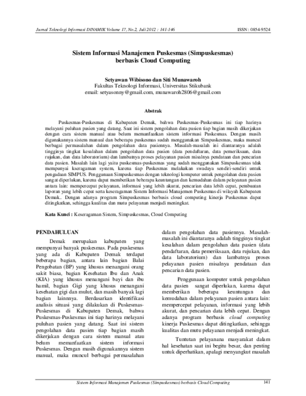 (PDF) Sistem Informasi Manajemen Puskesmas (Simpuskesmas) Berbasis Cloud Computing