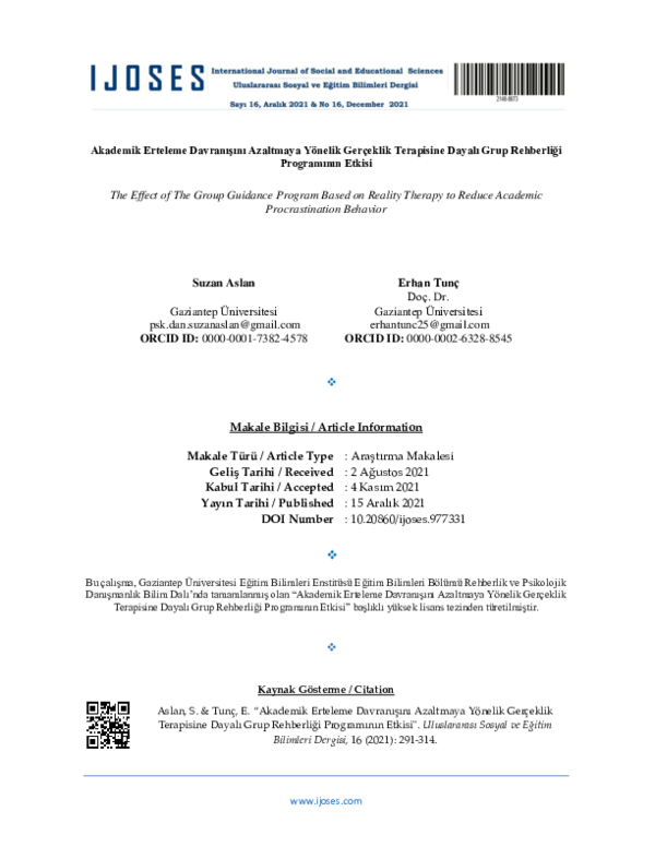 (PDF) The Effect of The Group Guidance Program Based on Reality Therapy to Reduce Academic ...