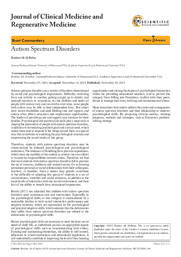 (PDF) Autism Spectrum Disorders